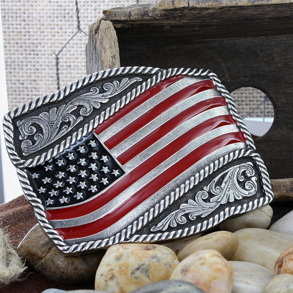 Classic Painted Waving American Flag Attitude Buckle – Los Potrillos ...