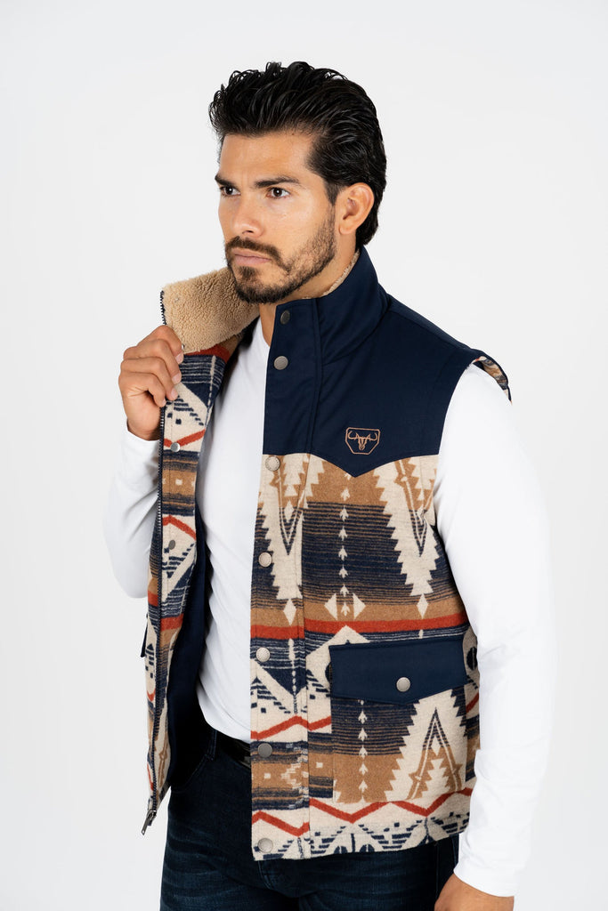 Men's Navy Padded Aztec Print Vest – Los Potrillos Western Wear